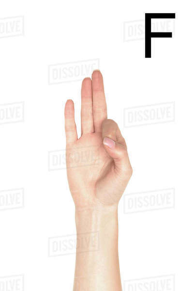 Female hand showing latin letter - F, sign language, isolated on white ...