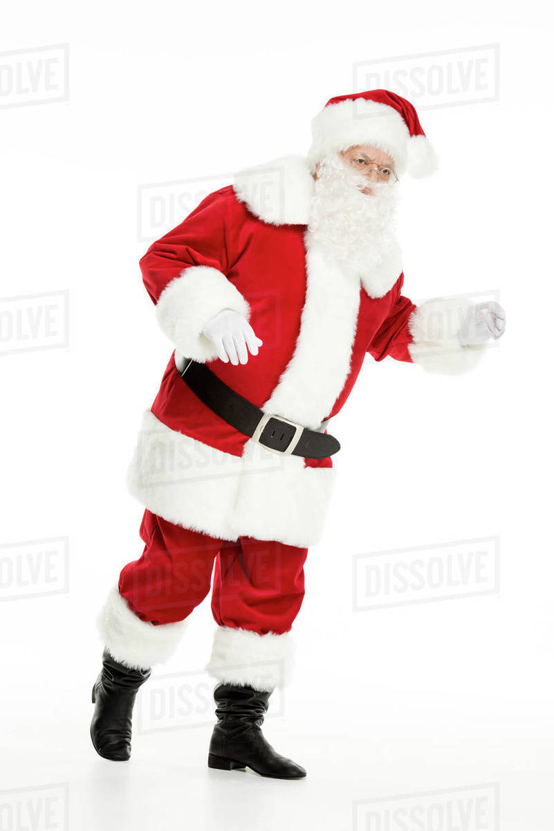 Full length view of Santa Claus posing and gesturing isolated on white ...