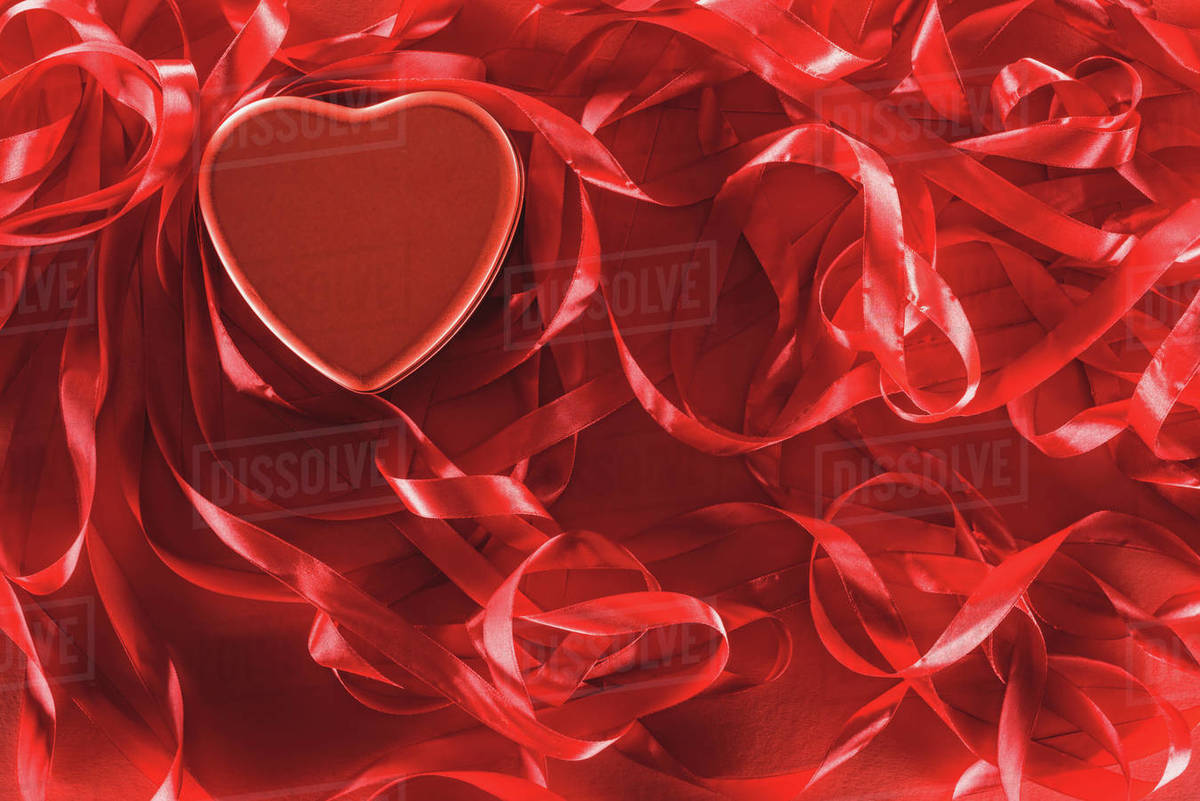 Top view of beautiful decorative red heart and ribbons, valentines day ...