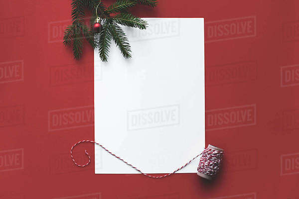 Empty Christmas card with fir tree branch and Christmas ball isolated ...
