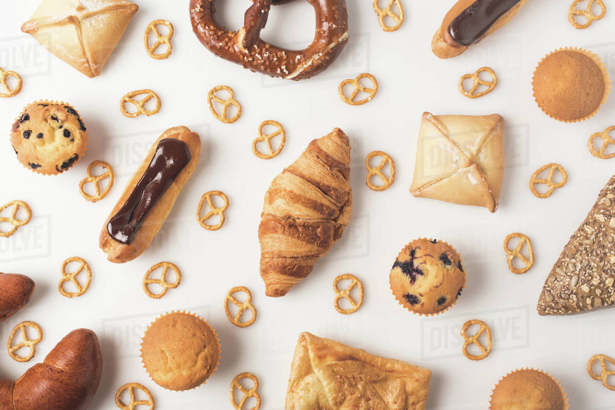 Full frame of variety of sweet pastry isolated on white - Royalty-free ...