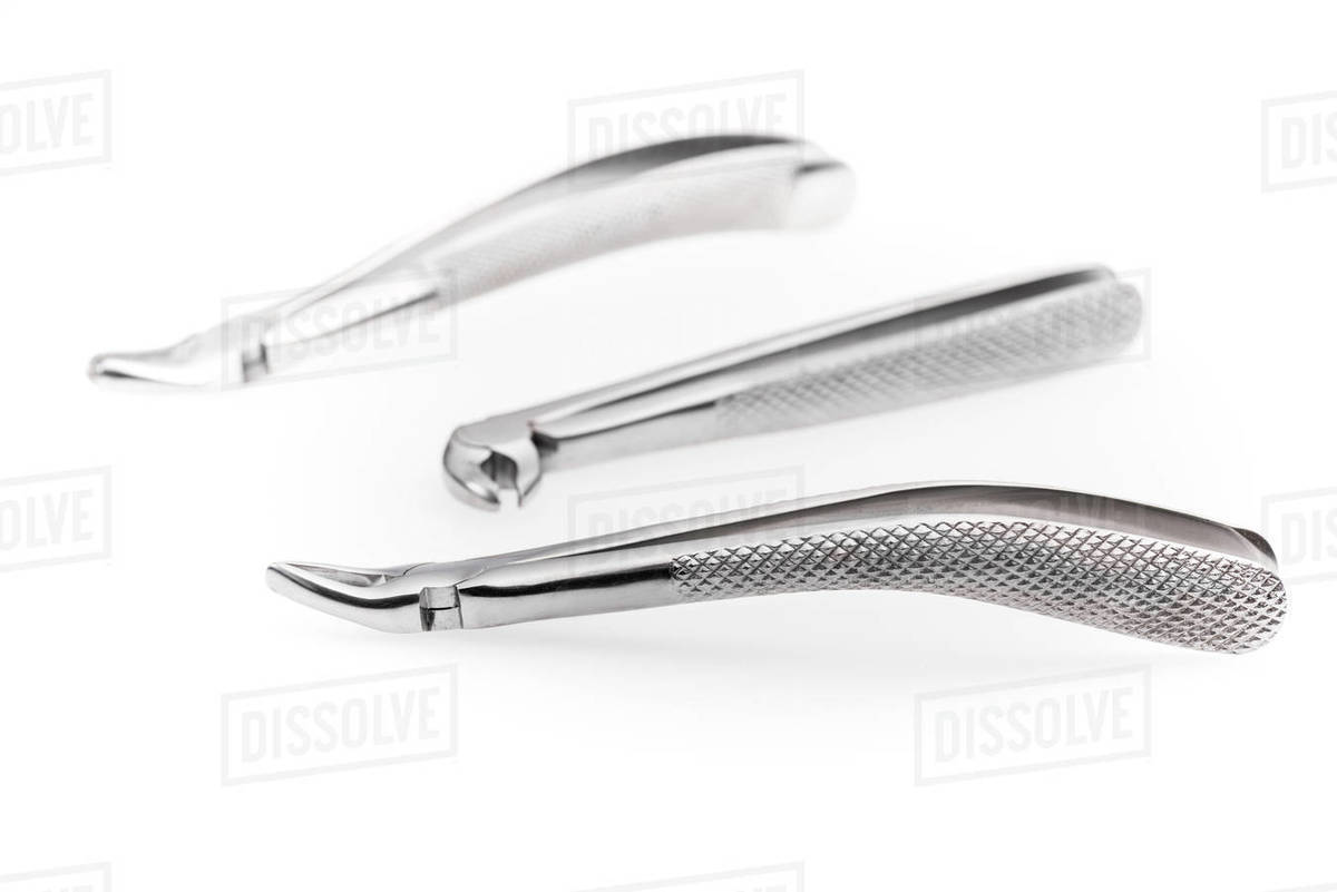 Close-up view of set of professional orthodontic instruments isolated ...