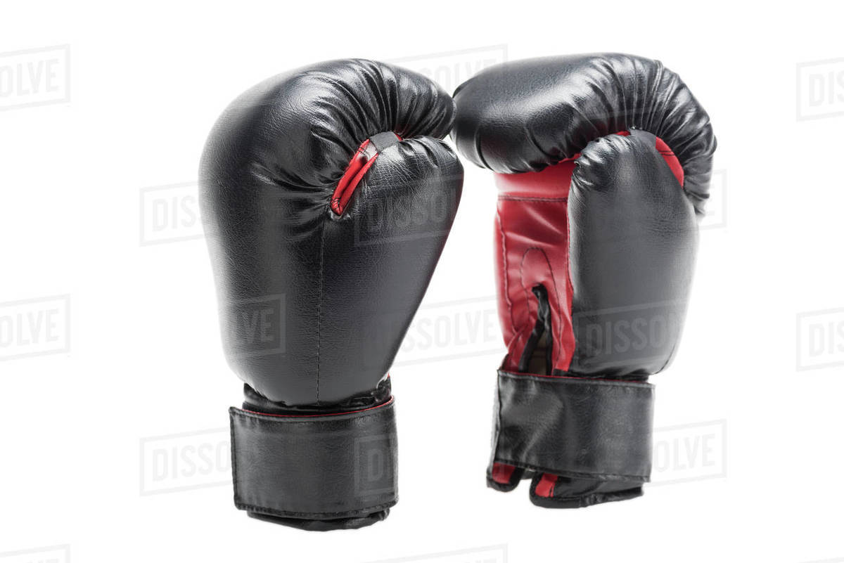 Closeup shot of red and black boxing gloves isolated on white - Royalty ...