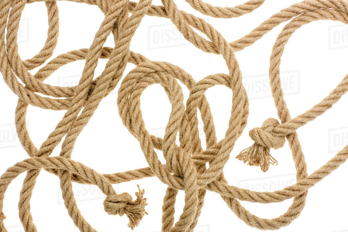 Close-up view of nautical rope with knots isolated on white - Stock ...