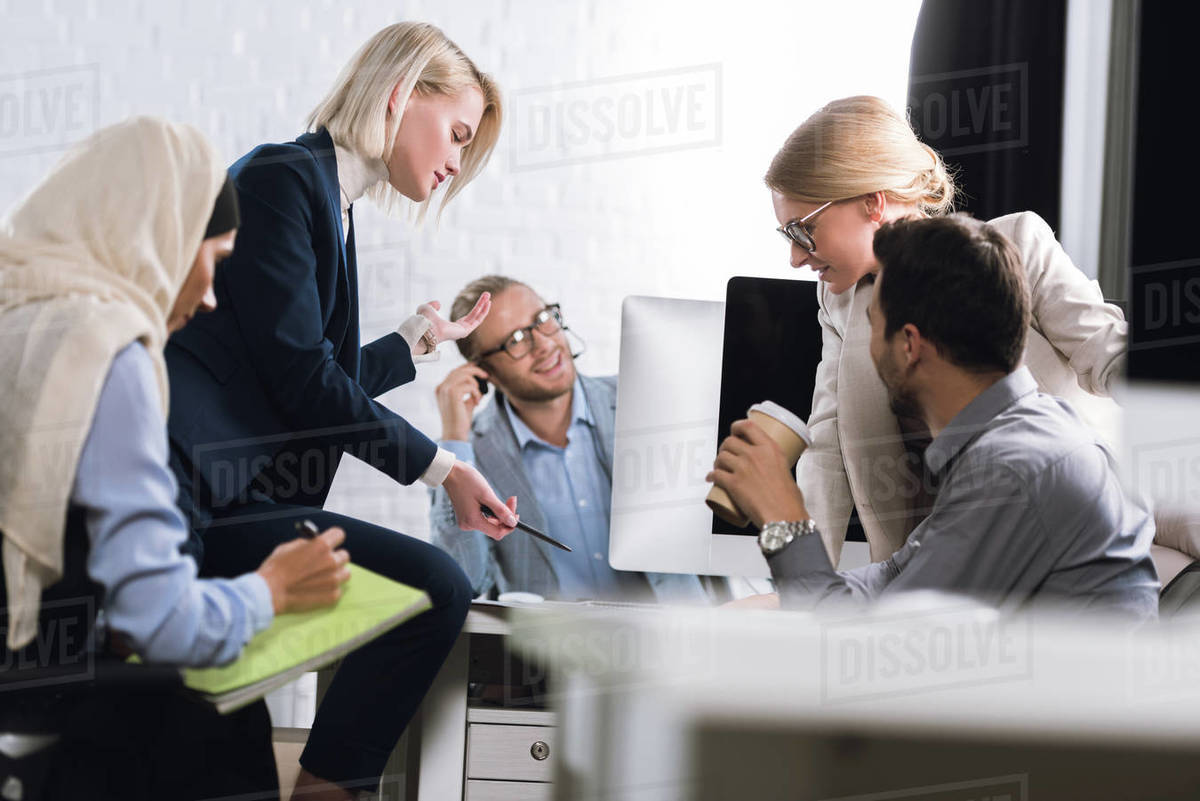 Group of businesspeople having discussion on meeting in office - Stock ...