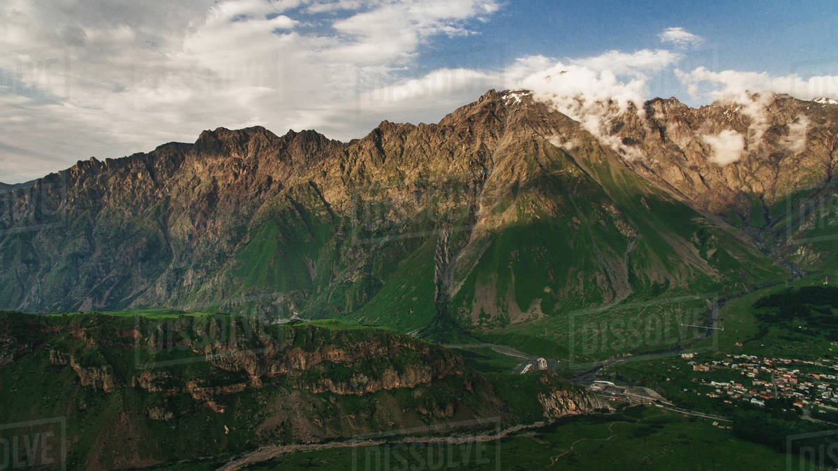 Aerial view of green mountains with cloudy sky, Georgia - Royalty-free ...