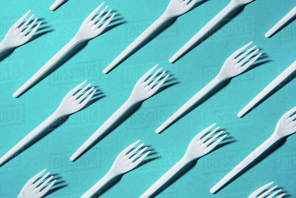 Top view of set of plastic forks isolated on blue - Royalty-free Stock ...
