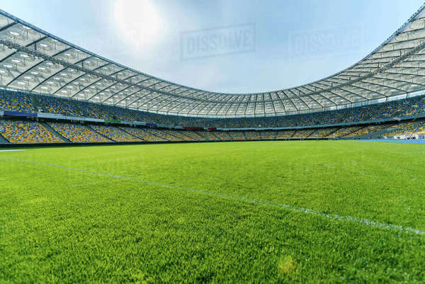 Panoramic view of soccer field stadium and stadium seats - Royalty-free ...