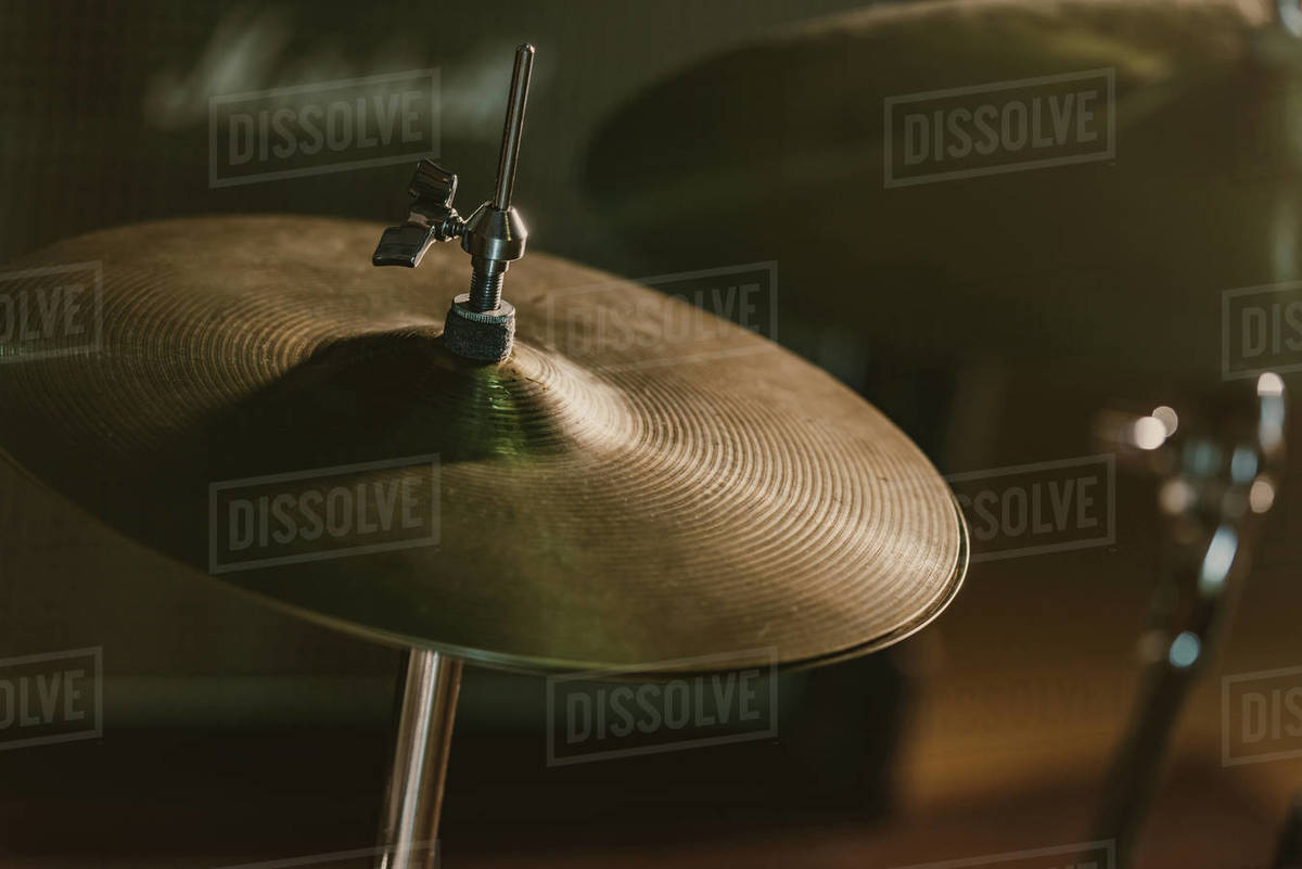 close-up shot of drum cymbal under spotlight on stage - Royalty-free ...