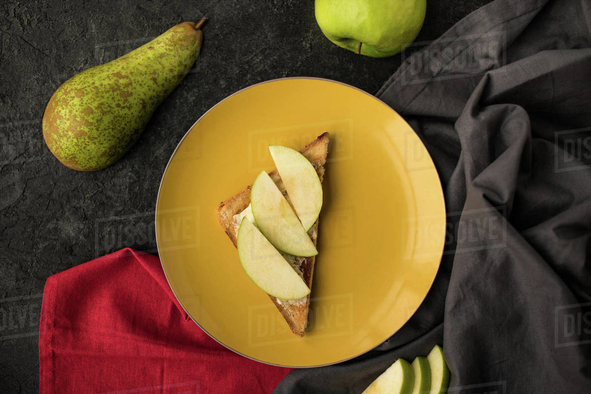 Top view of healthy snack for breakfast on plate - Stock Photo - Dissolve