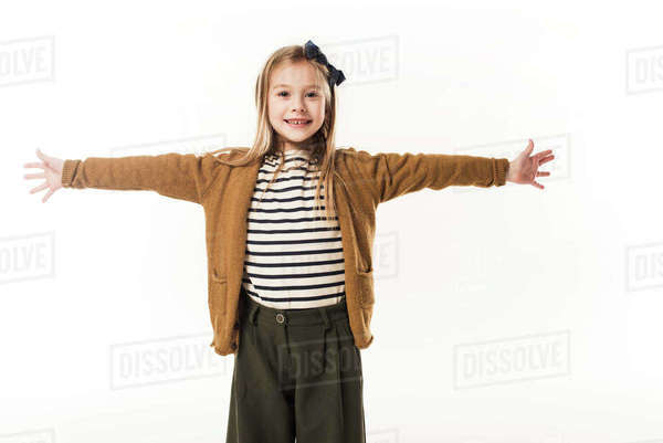Adorable little child with outstretched arms ready to hug isolated on ...