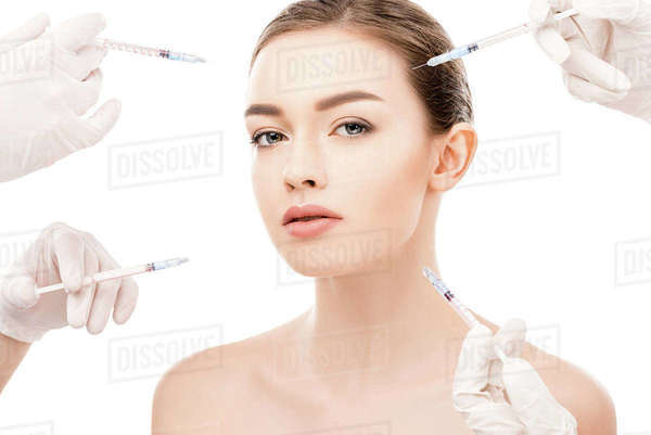 Attractive girl with perfect skin doing beauty injections, isolated on ...