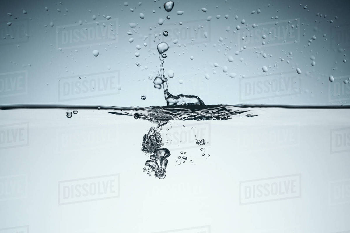 Minimalistic background with water splash and bubbles, isolated on ...