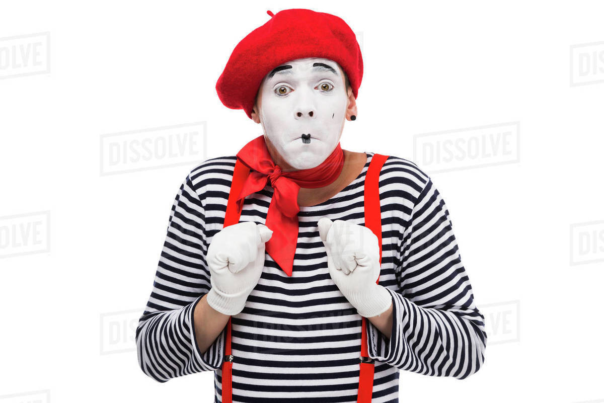 Scared mime looking at camera isolated on white - Royalty-free Stock ...