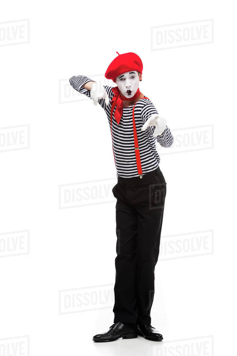 Mime pointing on camera isolated on white - Royalty-free Stock Photo ...
