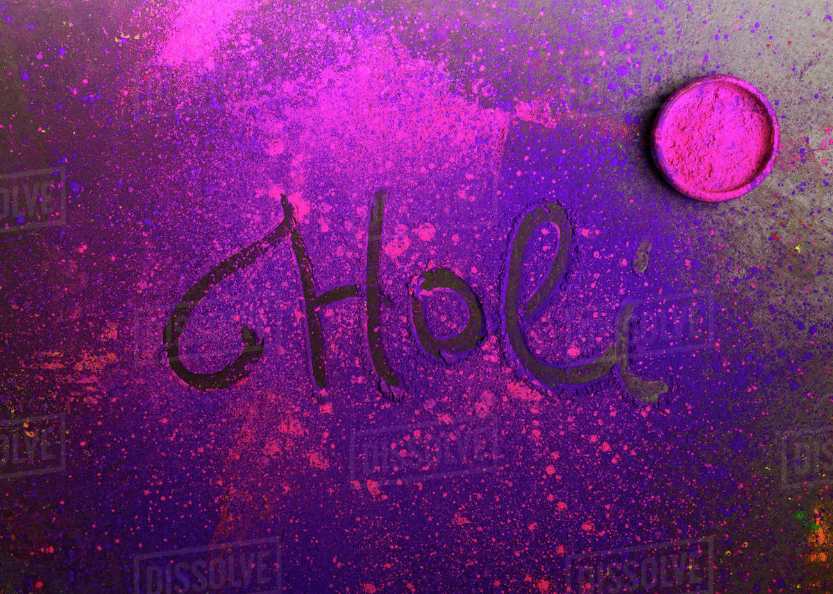 Top view of holi symbol on surface with pink powder, Hindu spring ...