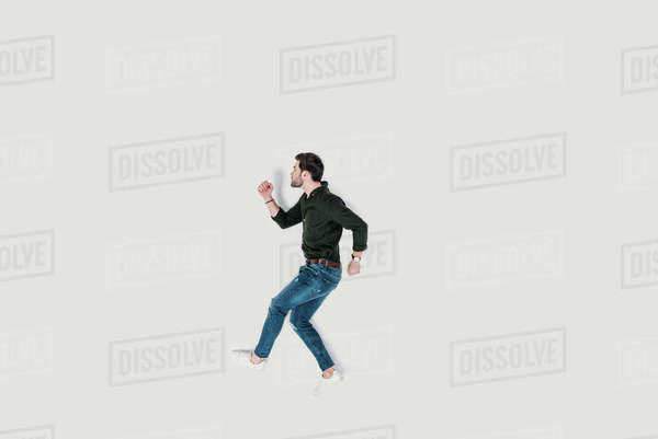 Top view of stylish young man walking isolated on white - Royalty-free ...