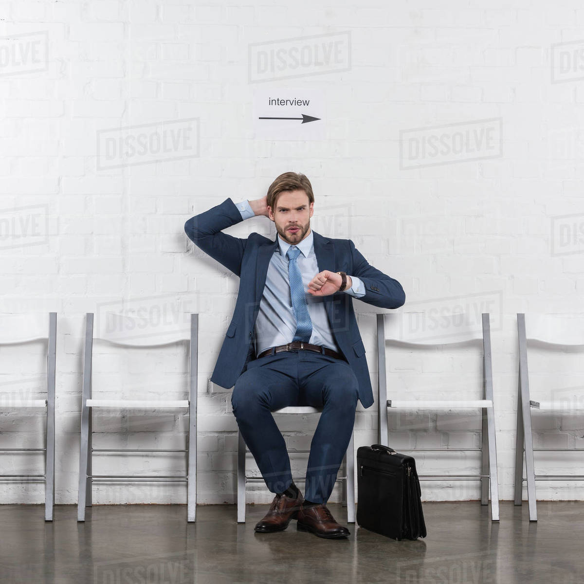 Pensive Caucasian businessman waiting for job interview - Royalty-free ...