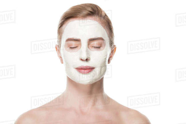 Portrait of closed eyes woman with facial skincare mask isolated on ...