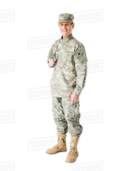 Smiling army soldier in uniform isolated on white - Royalty-free Stock ...