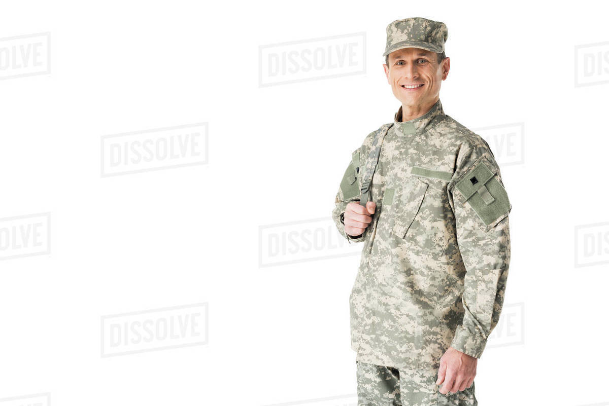 Young army soldier looking at camera isolated on white - Stock Photo ...