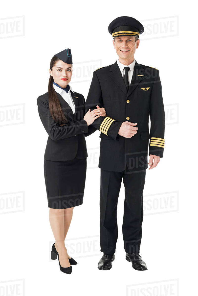 Airline crew stewardess and pilot isolated on white - Royalty-free ...