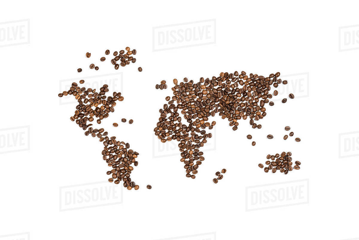 Edible world map made from coffee beans isolated on white - Royalty ...
