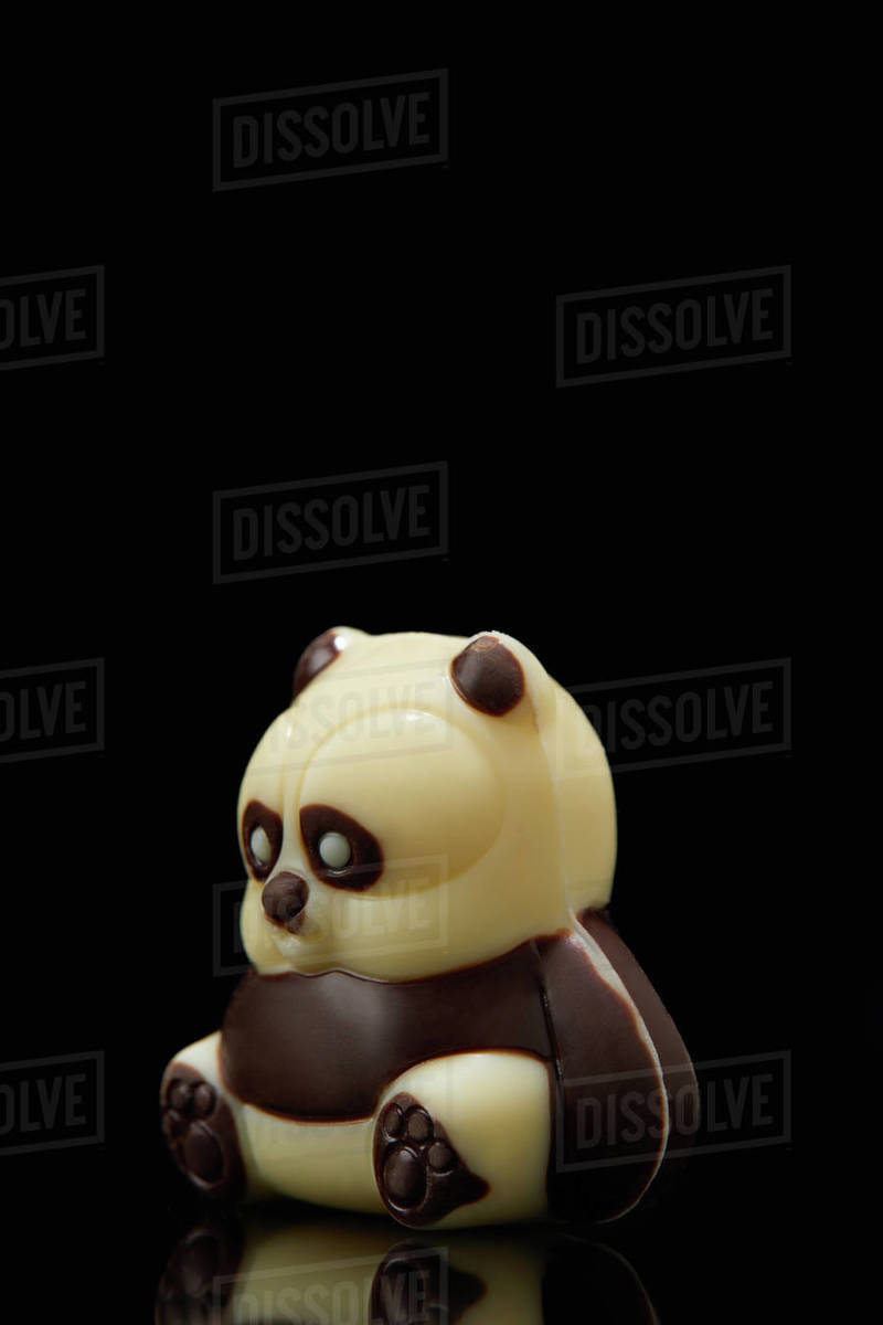 Close-up shot of panda shaped chocolate on black background - Stock ...
