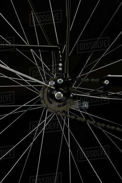 Detail of bicycle wheel isolated on black, close-up view - Stock Photo ...