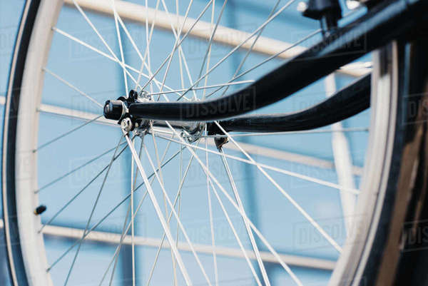 Close-up view of bicycle wheel with tire, selective focus - Stock Photo ...