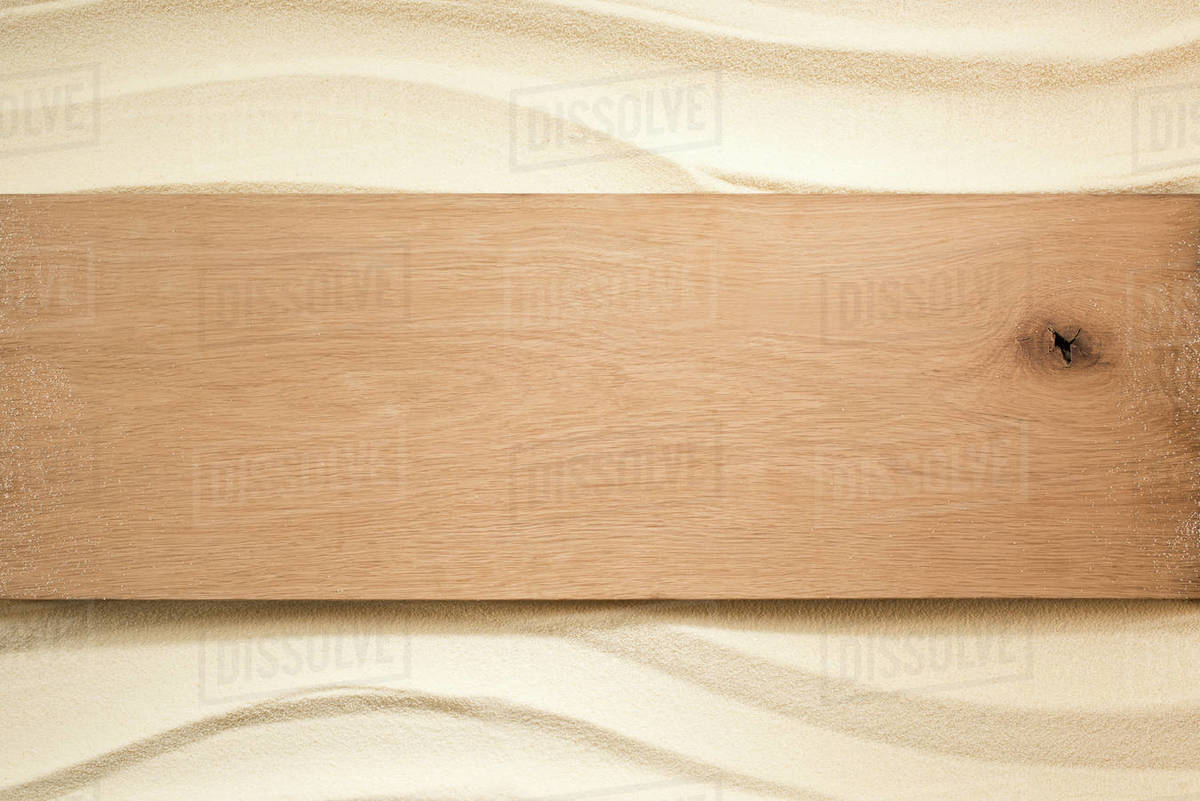 top view of blank wooden plank on sandy surface - Royalty-free Stock ...