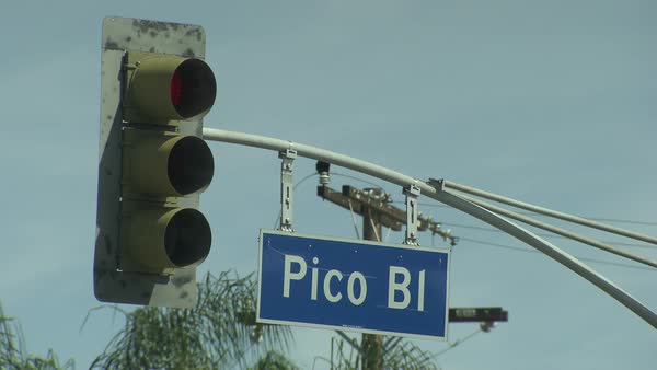 Close up shot of Pico Blvd street sign in Los Angeles, CA. - HD Rights ...