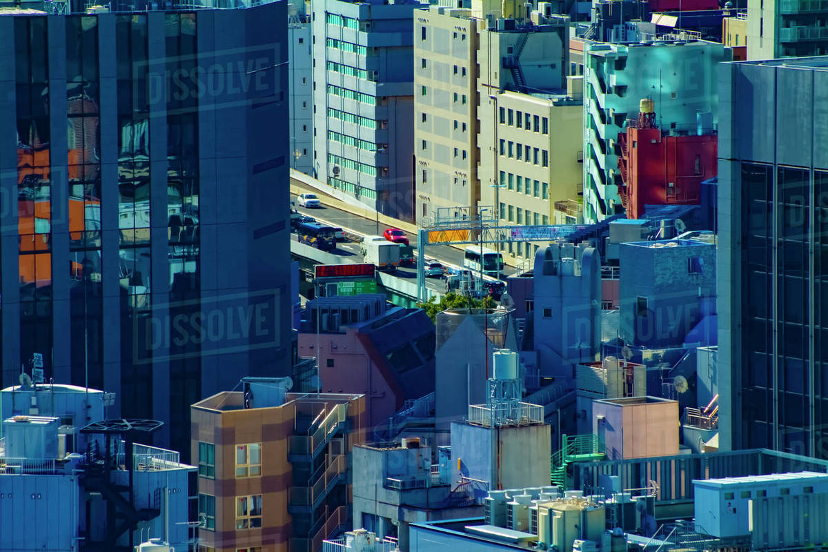 A highway street at the urban city long shot high angle. Bunkyo ...