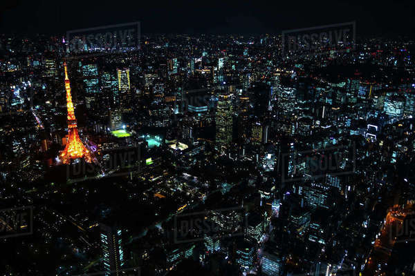 An aerial night cityscape in Tokyo wide shot - Royalty-free Stock Photo ...