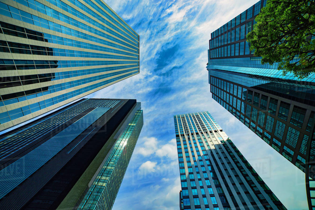 Up view between high rise office skyscrapers. - Royalty-free Stock ...