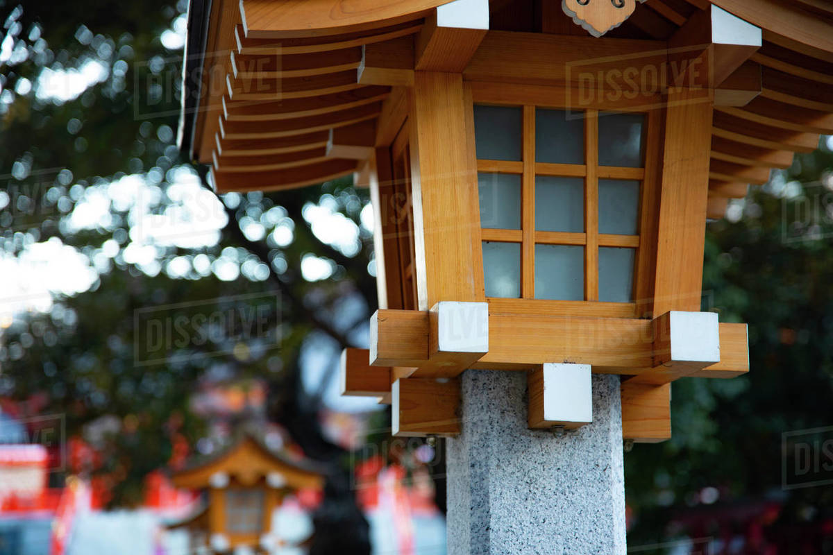 Lantern at Japanese traditional shrine. Shinjuku district Tokyo Japan ...