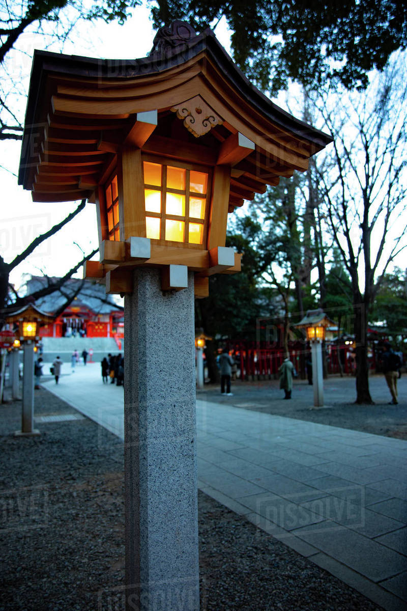 Lantern at Japanese traditional shrine. Shinjuku district Tokyo Japan ...