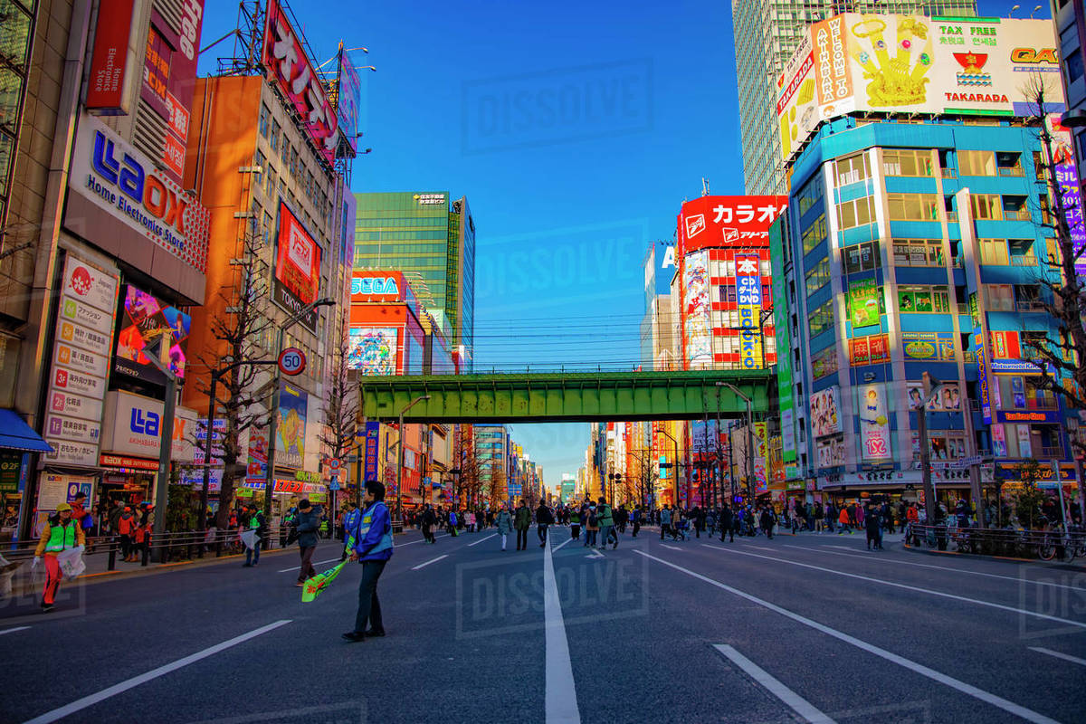 Downtown street at the electric town. Chiyoda district Akihabara Tokyo ...