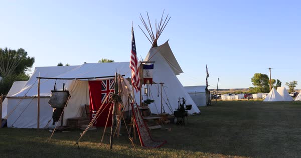 Rocky Mountain Man Rendezvous tent tee pee 4K. 19th century fur trading ...