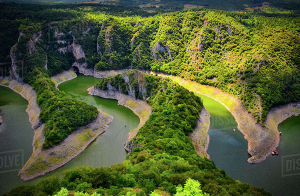 Aerial view of Uvac river winding through Uvac Canyon, Uvac Nature ...