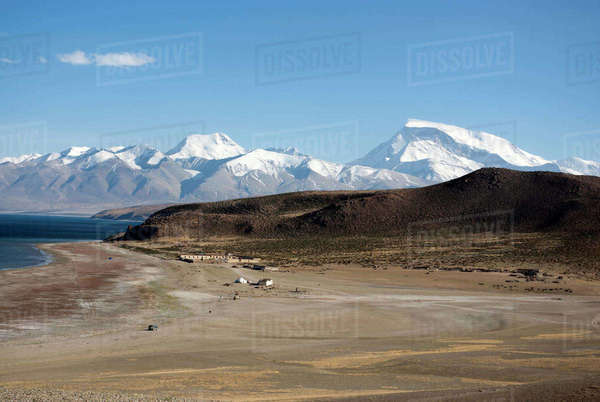 Mount Kailash seen from the shores of Lake Mansarovar, Burang County ...