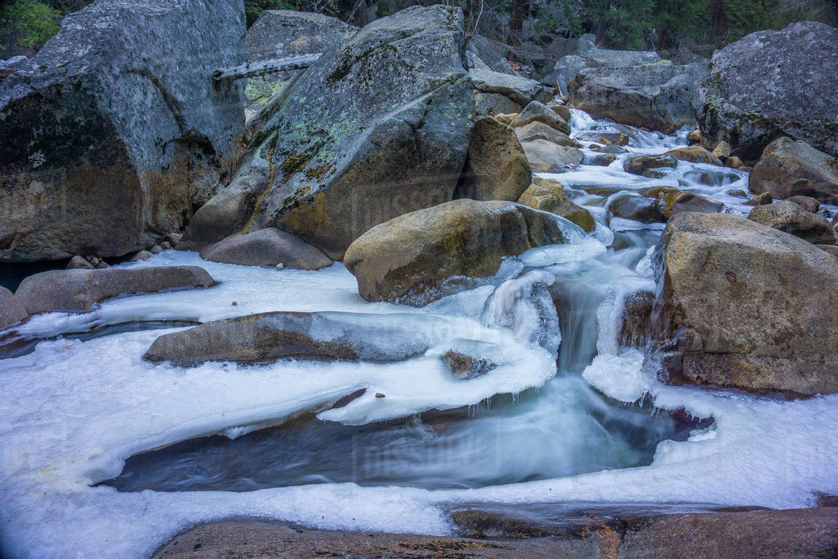 USA, California, Yosemite National Park, Icy stream - Royalty-free ...