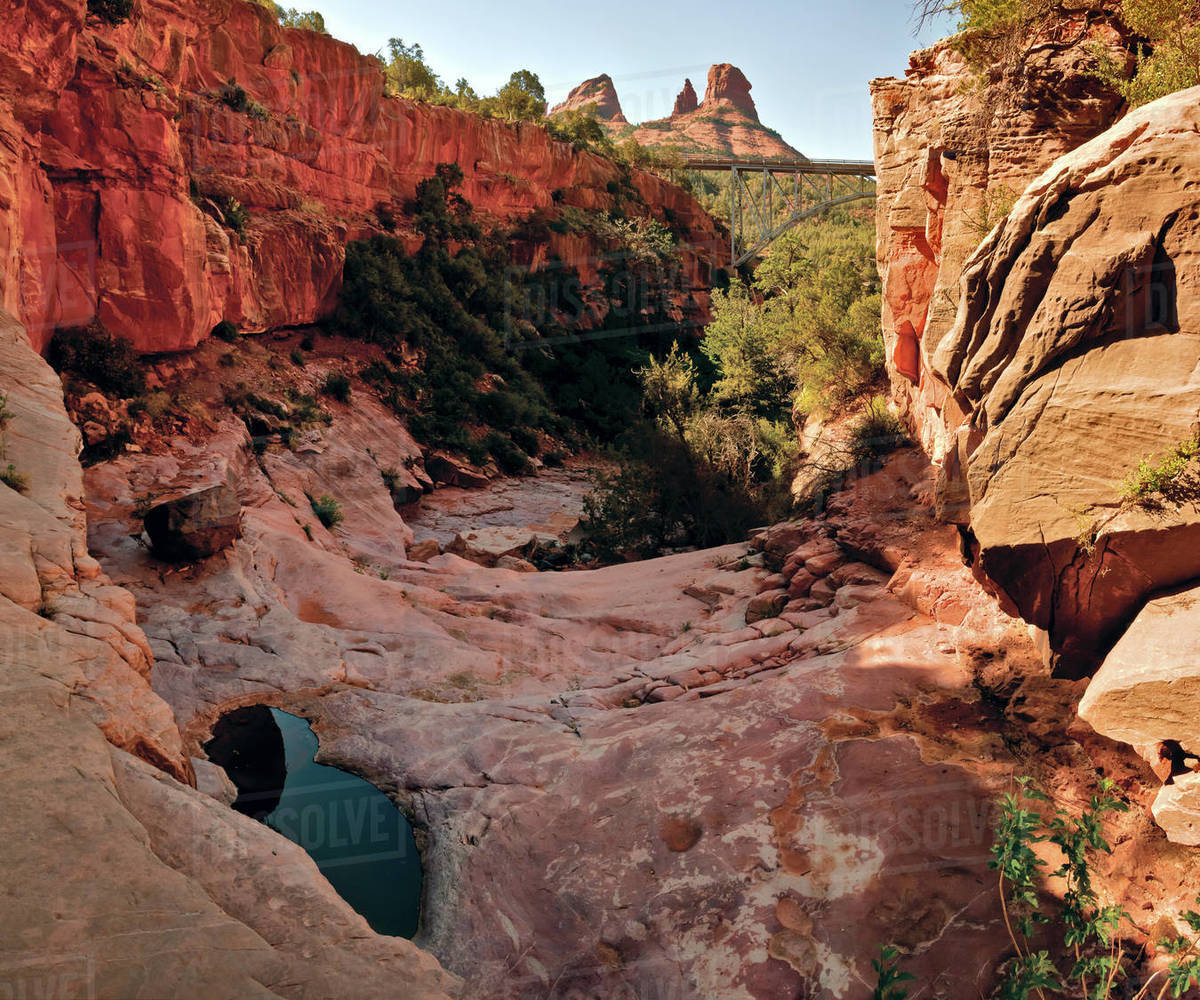 Bottom of Wilson Canyon with Midgley Bridge in the background, Sedona ...