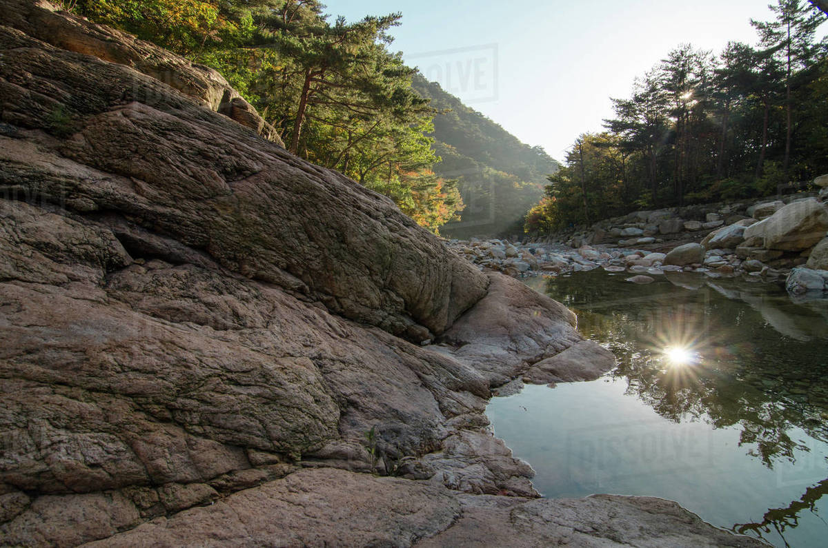 Sun Reflection in a Mountain Stream, Sokcho, South Korea - Royalty-free ...
