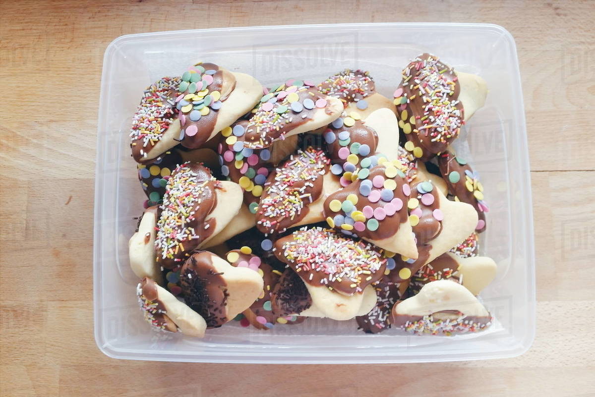 Plastic container with chocolate covered cookies - Royalty-free Stock ...