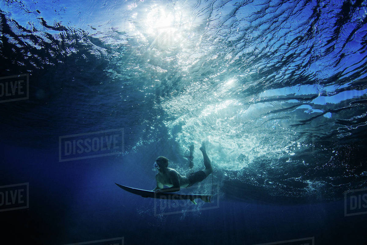 Man Duck Diving under a wave, Hawaii, America, USA - Royalty-free Stock ...