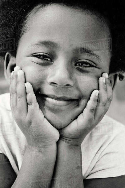 Portrait of a smiling with hands on cheeks - Royalty-free Stock Photo ...