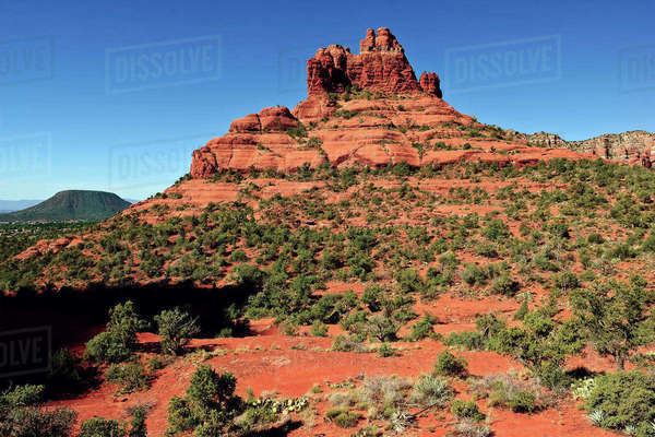 USA, Arizona, Sedona's Cathedral Rock and Baby Bell Rock viewed from ...