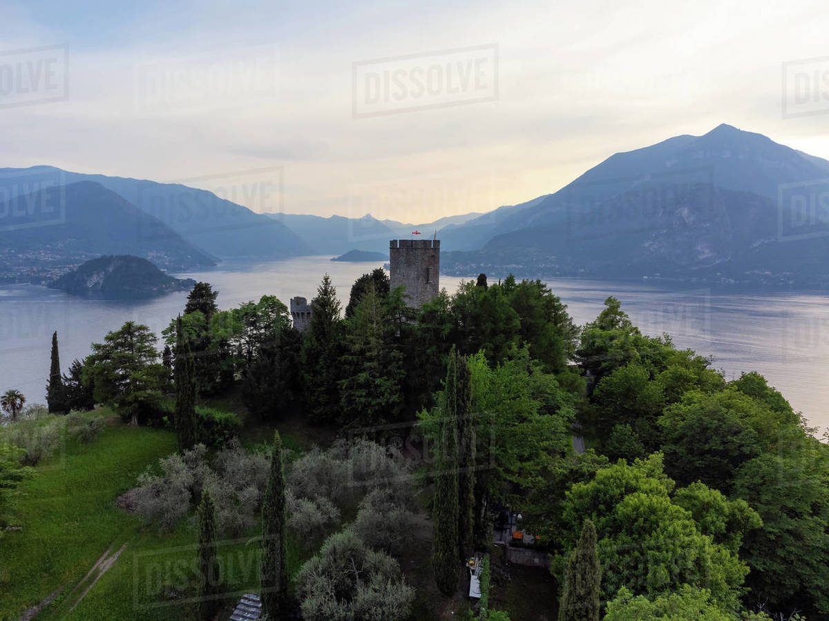 Aerial View of Lake Como from Castle of Vezio, Varenna, Lombardy, Italy ...