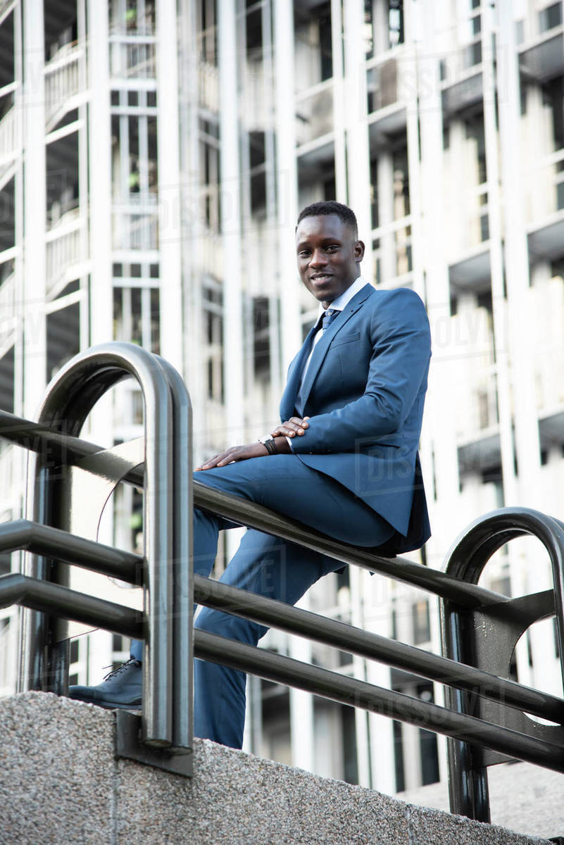 low angle of confident respectable African American businessman in ...